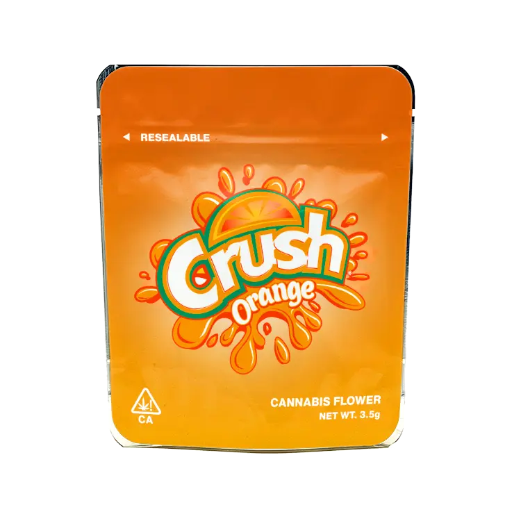 Crush Orange Mylar Bags - Labelled or Unlabelled - Strain Labels