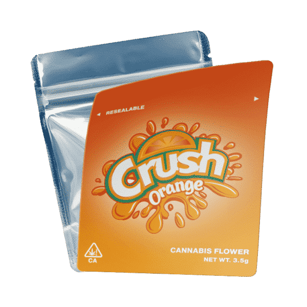Crush Orange Mylar Bags - Labelled or Unlabelled - Strain Labels