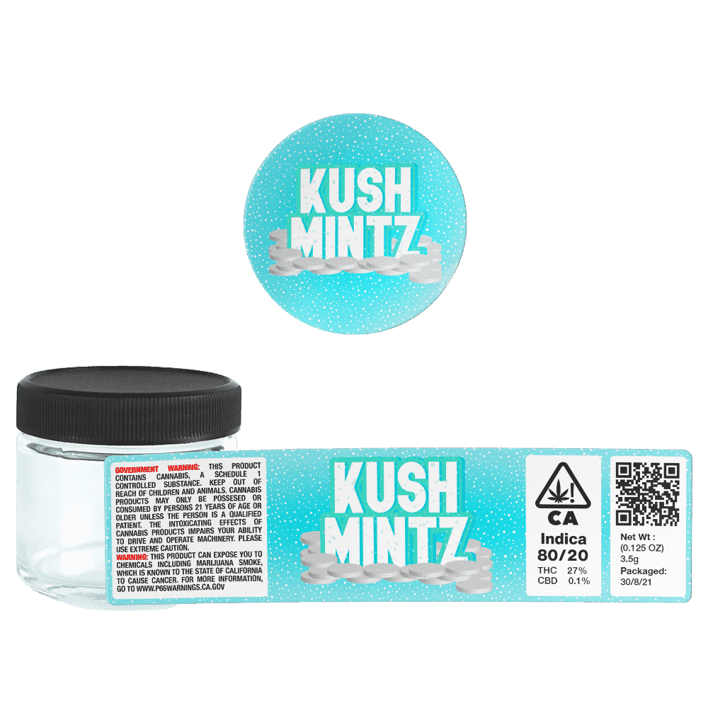 Kush Mints Glass Jars - Labelled or Unlabelled - Strain Labels