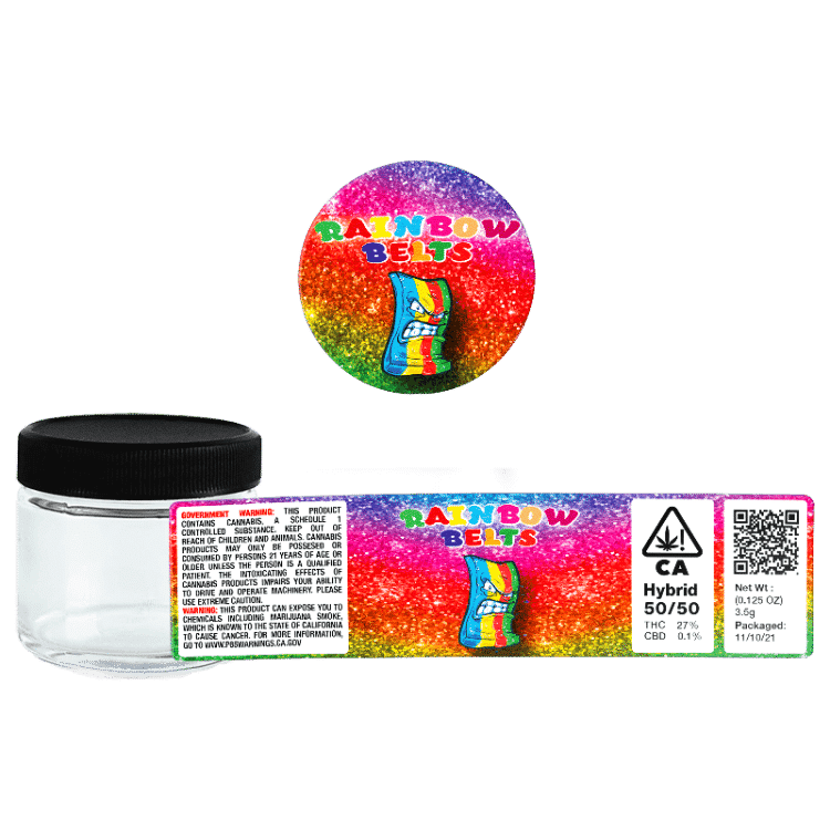 Rainbow Belts Glass Jars - Labelled or Unlabelled - Strain Labels
