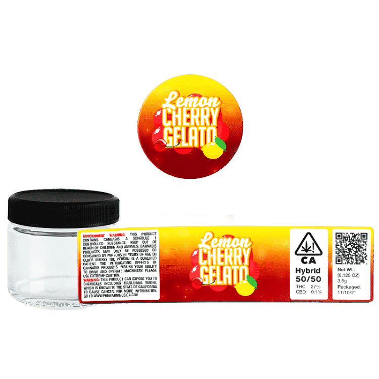 Lemon Cherry Gelato Glass Jars - Labelled or Unlabelled - Strain Labels