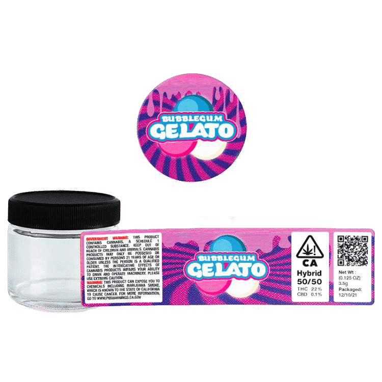 Bubblegum Gelato Glass Jars 60ml / 3.5g - Pre Labelled - Strain Labels