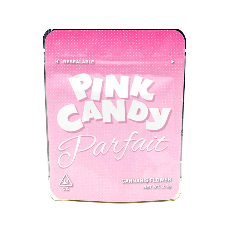 Pink Candy Parfait Mylar Bags - Labelled or Unlabelled - Strain Labels